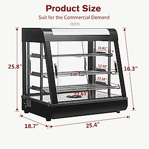 Whalefall 3-Tier Food Warmers Countertop, 27" Commercial Warm for Food Pizza Warmer w/ 3D Heating with Stainless Frame Sliding Glass Doors Pastry Display Case for Buffet Restaurant