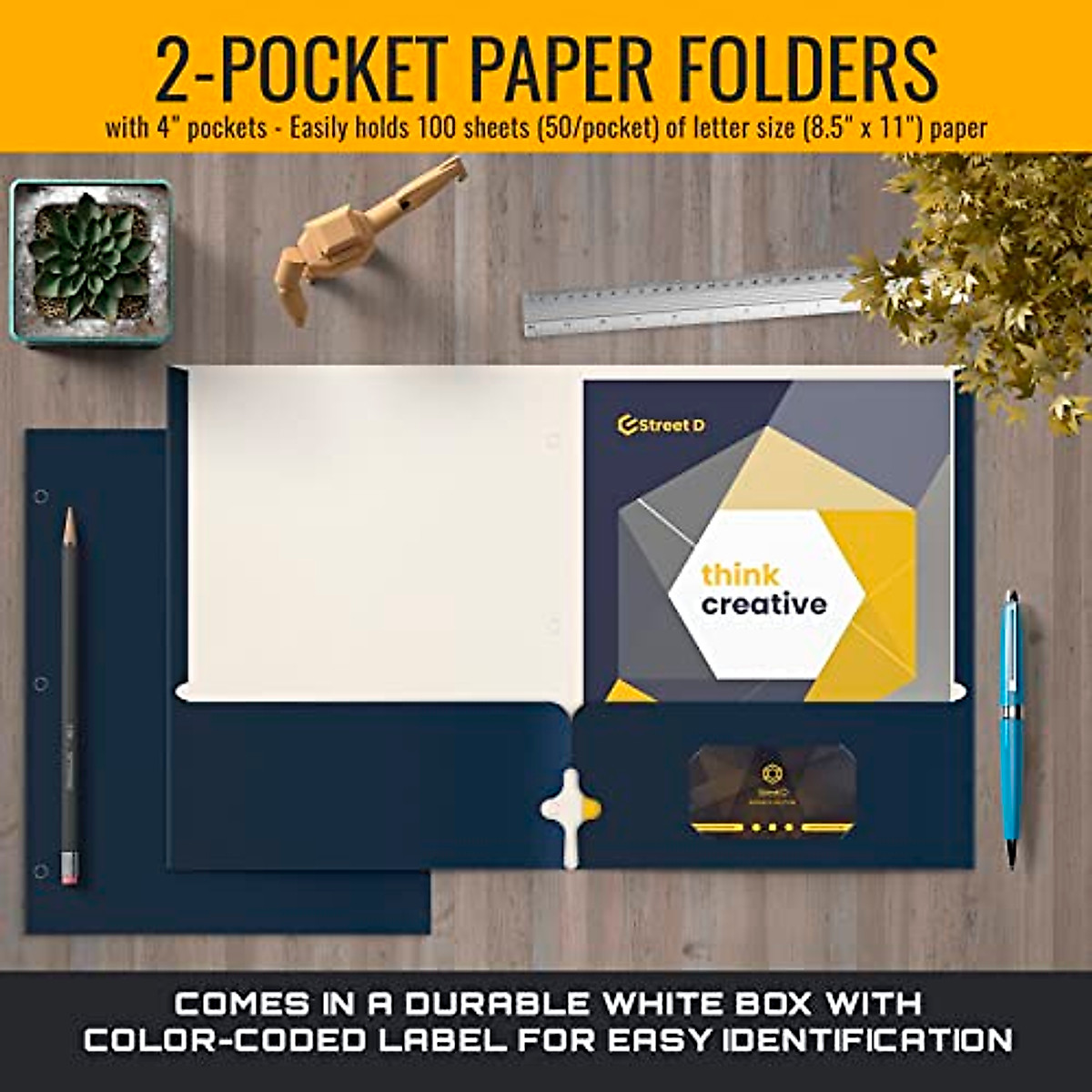 Two Pocket Portfolio Folders, 50-Pack, Navy Blue, Letter Size Paper Folders, by Better Office Products, 50 Pieces, Dark Blue