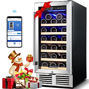 BODEGA 15 Inch wine fridge, 31 Bottles Mini Fridge,Wine Cooler Refrigerator with Double-Layer Glass Door, Wine cooler with smart chip control,Temperature Memory,Built-in or Freestanding.