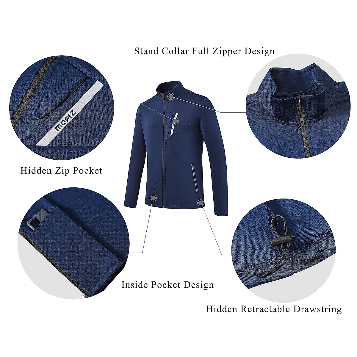MoFiz Mens Athletic Sweatsuits Full Zipper Jacket with Stand Collar Workout Running Pants Male Casual 2 Pieces Tracksuit Navy 2XL