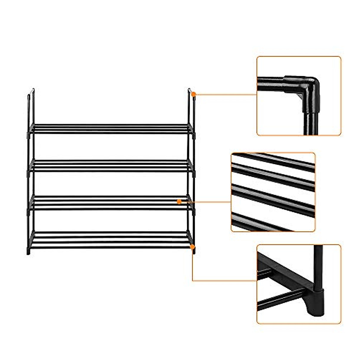 legendary-Yes 4-Tier shoe rack organizer storage bench stand for mens womens shoes closet with iron shelves holds up to 24 pairs