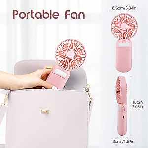 decorneo Portable Handheld Fan with Makeup Lights, Mini Fan Rechargeable Quiet 3 Speed Necklace Fan, USB Desk Fan with Stand,Small Hand Held Fan, Gift for Women Travel Outdoor Indoor - Pink