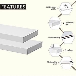 WELLAND 12" Deep White Floating Shelves, Floating Shelf Wall Shelf Display Floating Shelf, 47.24" L x 11.81" D x 2" T, Deeper Than Others, White