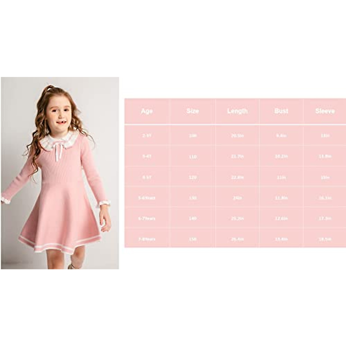 SMILING PINKER Toddler Girls Dresses Sweater Long Sleeve Winter Knitted Skater Dress Ruffle Collar (Black, 6-7 Years)