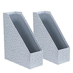 Steel Mill & Co Cute Blue Magazine Holder Set of 2, Vertical File Organizer, File Folder and Paper Holder, Desk Accessories & Workspace Organizers for Home or Office, Textured Large Dots