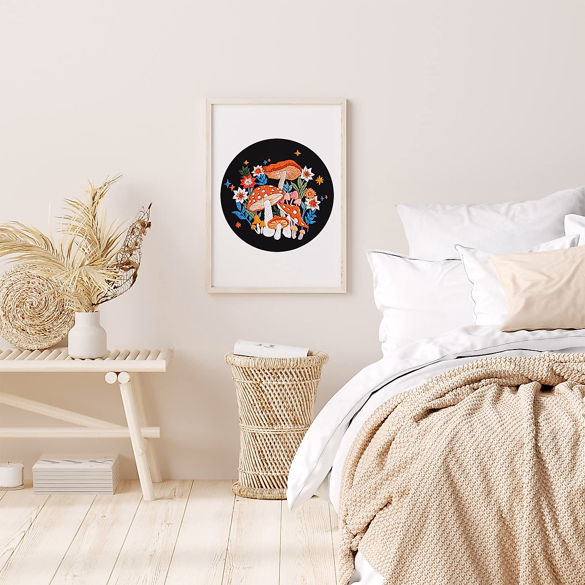 Louise Maelys Mushroom Embroidery Kits for Beginners with Art Night Pattern,Adults Starter Cross Stitch Kit DIY Needlepoint