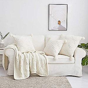 Longhui bedding Ivory White Chenille Cable Knit Sherpa Throw Blanket – Thick, Soft, Big, Cozy Ivory White Knitted Fleece Blankets for Couch, Sofa, Bed – Large 60 x 80 Inches Coverlet All Season