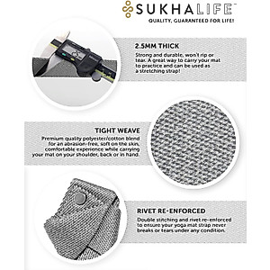 SukhaMat - Yoga Mat Carry Strap, Extra-Durable & Comfortable | Multi-Purpose Strap for Your Yoga Mat (Grey)
