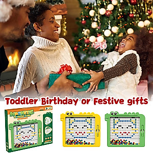 Magnetic Drawing Board for Toddlers & Kids, Rylieditason Montessori Educational Preschool Toy, Large Doodle Board with Magnetic Pen and Beads, Travel Toys for 3 4 5 6 Year Old Boys Girls (Green)