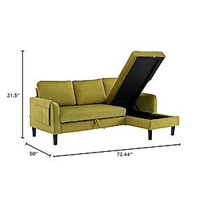 Eafurn Sectional Pull Out Bed, PU Leather Upholstered 3 Seats Sleeper Reversible Chaise Lounge w/Storage, Modern Design 72" L-Shaped Corner Sofa & Couches for Living Room, Olive