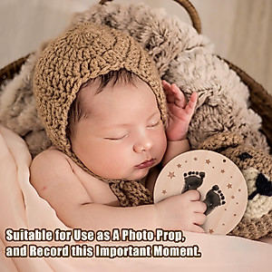 Wooden Baby Announcement Sign, 5.9 inch Baby Birth Announcement Sign with Ink Pad Markers Hello World Newborn Sign Baby Nursery Name Sign for Birthday Baby Showers Photo Props