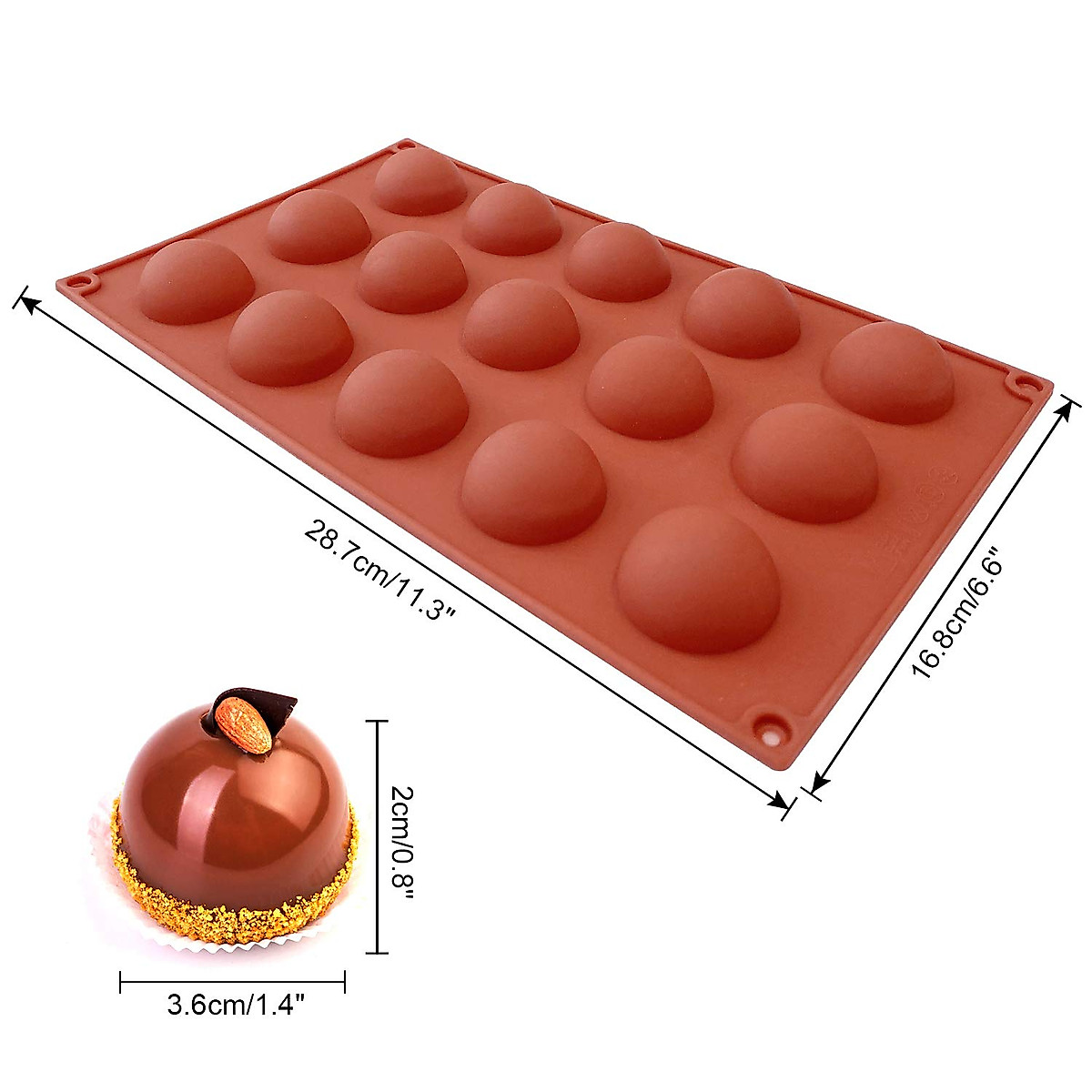 Small 15-Cavity Semi Circular Silicone Mold, 2 Packs Half Sphere Silicone Baking Molds for Making Jelly, Chocolates and Cake