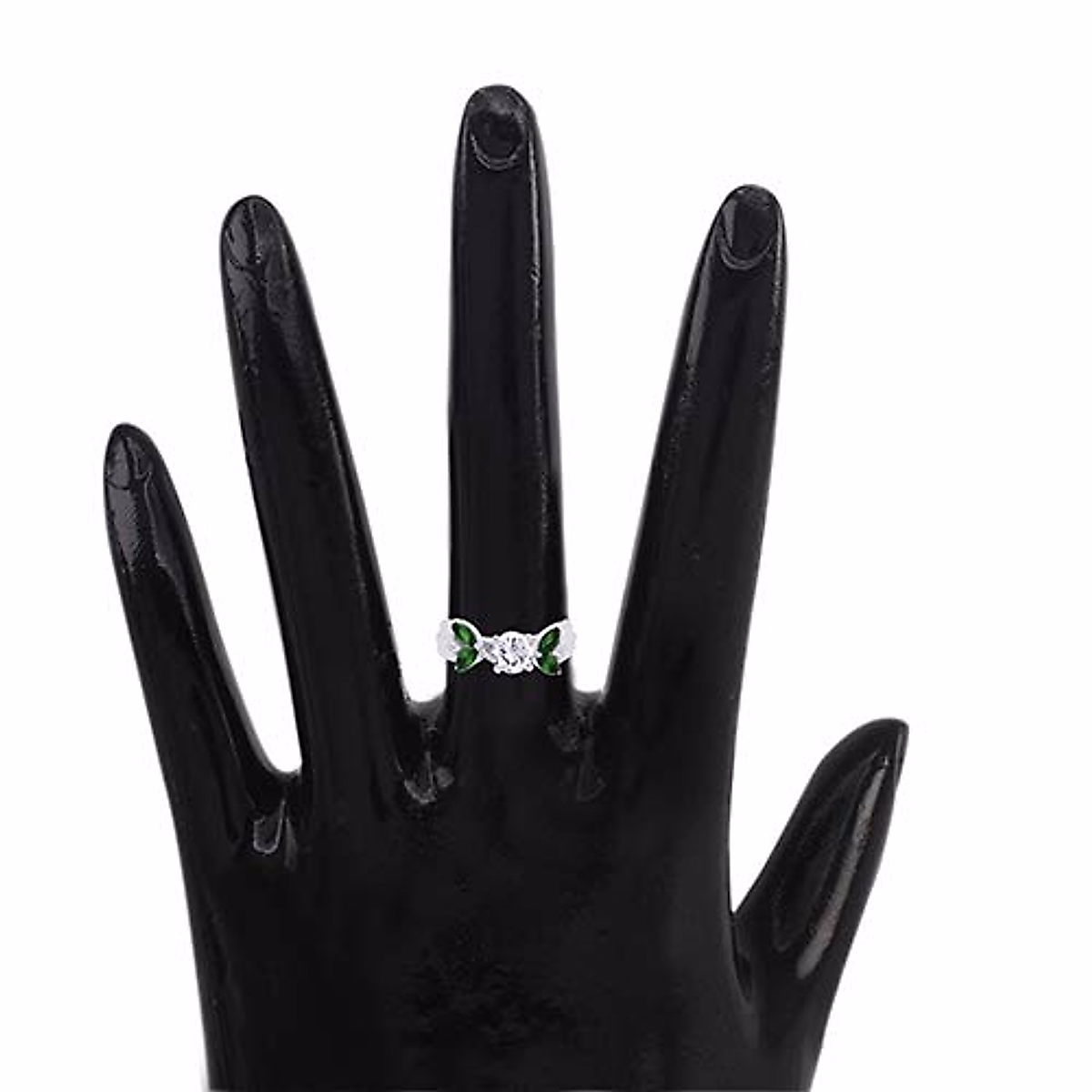 0.84 Carat Simulated Green Emerald & Cubic Zirconia Enhancer Guard 14K White Gold Over Sterling Silver Ring Size-6