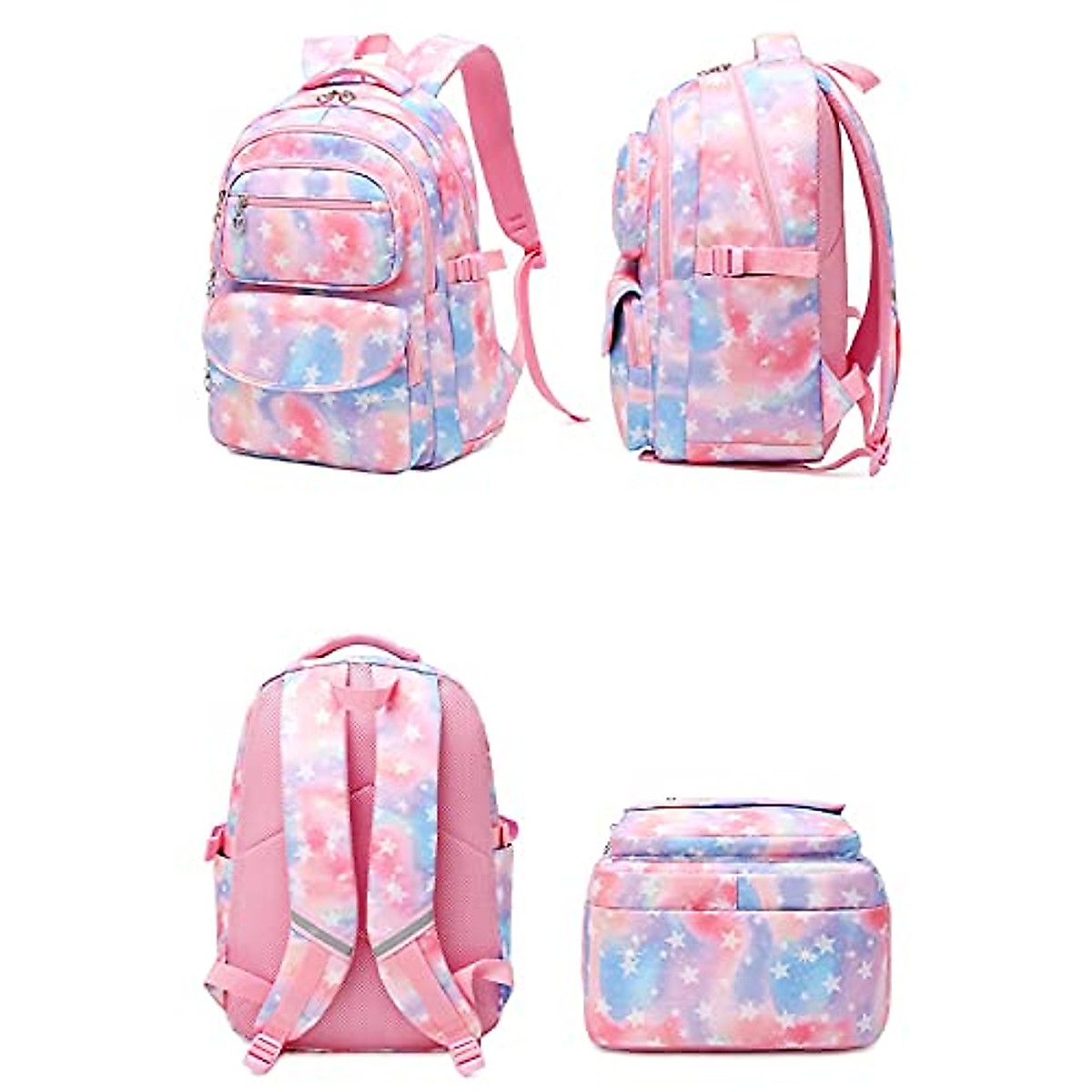 Gradient-Star Backpack and Lunch Bag Set for Girls School Bookbag and Lunch Box, Backpack Lunchbox Combo Girls, Star Print Backpack Set for Girls
