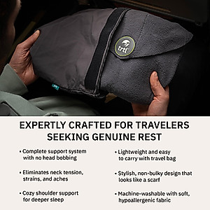 trtl Travel and Airplane Pillow - Real Sleeping Experience on Long Flights - Neck and Shoulder Support - Super-Soft, Lightweight, Easy-to-Carry, and Machine-Washable Flight Pillow - Black