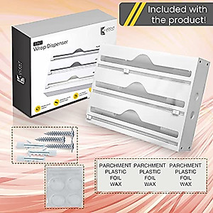 3-in-1 Acrylic Wrap Dispenser with Cutter White | Foil Plastic Wrap Storage Organizer| Aluminum Foil Wrap Organizer for Kitchen Storage