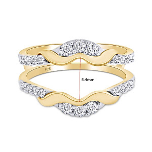 AFFY 1/3 Ct. Round Chevron Ring Guard Enhancer with Cubic Zirconia in 14K Yellow Gold Over Sterling Silver 0.33 Carat Ring Size-6