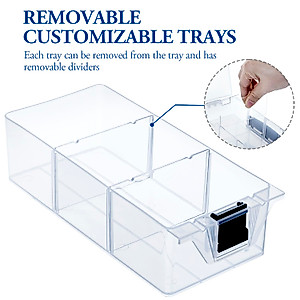 MyGift 11 Inch Clear Plastic Storage Box Container, Arts and Crafts Sewing Supplies Organizer Case with Black Accents, 24 Customizable Compartments, and 6 Drawers with Removable Dividers