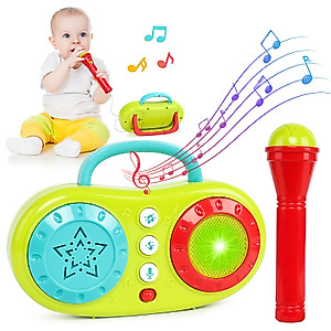 Baby Karaoke Machine Toy for Kids 12-18 Months, Singing Microphone Toy for 1 2 3 4+ Year Old Boys Girls, Toddler Music Player Learning Toy with 5 Songs and 6 Rhythm, Christmas Birthday Gifts
