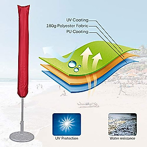 Yescom Outdoor Patio Umbrella Protective Cover Bag 180gsm Polyester Fabric fits 5' 6' 7' 8' 9' 10' Umb Garden Red