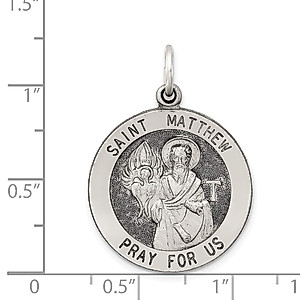 Solid 925 Sterling Silver Vintage Antiqued Catholic Patron Saint Matthew Pendant Charm Medal - 31mm x 21mm