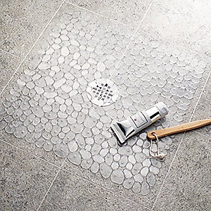 iDesign Plastic Suction Cup Non-Slip Bath Mat, The Pebblz Collection - 22” x 22”, Clear