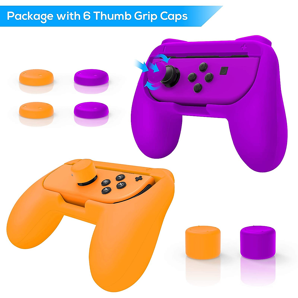 FASTSNAIL Grips Compatible with Nintendo Switch for Joy Con & OLED Model for Joycon, Wear-resistant Handle Kit Compatible with Joy Cons Controllers, 2 Pack(Orange and Purple)