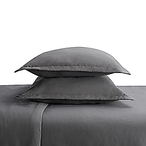 SERTA Simply Clean Ultra Soft Hypoallergenic Stain Resistant 3 Piece Solid Duvet Cover Set, Grey, Full/Queen