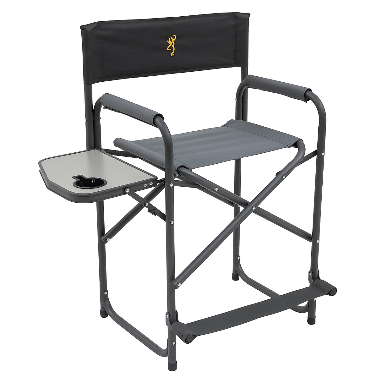 Browning Directors Chair - Outdoor Folding Chairs Made with Durable Fabric and Sturdy Aluminum/Steel Frame, with Extra Tall Seat and Flip-Down Footrest, Plus, Charcoal/Gray