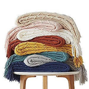 SunStyle Home Rust Throw Blanket for Couch 50 x 60 inches - Decorative Knitted Summer Blankets with Tassels - Soft Lightweight Woven Textured Solid Farmhouse Throw for All Seasons