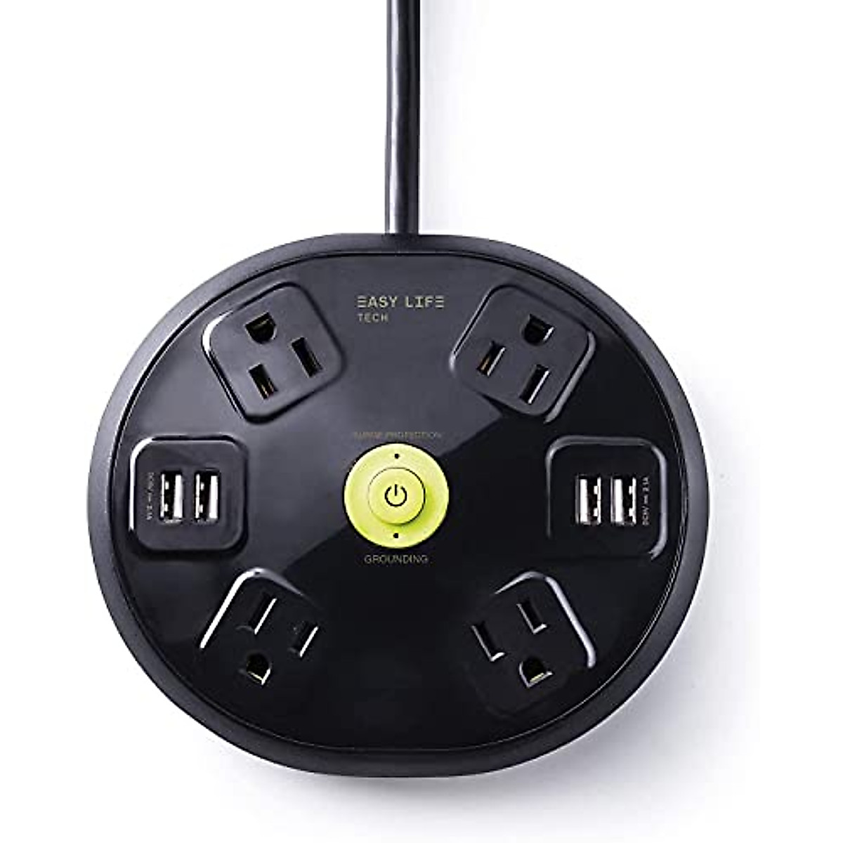 Power Strip Surge Protector Hub with 4 Outlet 4 USB 6 ft Extension Cord for Conference Room, 1200 Joules, Round Design by Easylife Tech