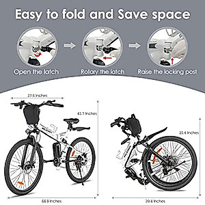 GELEISEN Electric Bike for Adults, Folding Electric Mountain Bike 26" Adults Ebike with 350W Motor & Removable 36V 10Ah Battery,20MPH Electric Bicycle with Shimano 21 Speed,Double Shock Absorption