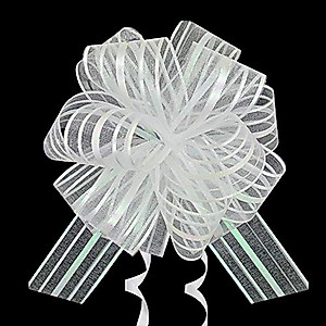 Pull Bows, 20Pcs Large White Organza Pull Ribbon String 6 Inches Gift Warp Bows for Wedding Birthday Party Christmas Gifts Decoration