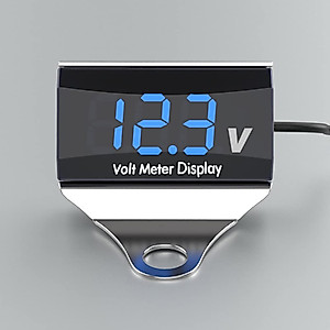BUZHI Motorcycle Voltmeter,Motorcycle DC 10-150V Digital Voltmeter LED Display Waterproof Voltage Tester Battery Moniter Gauge with Bracket