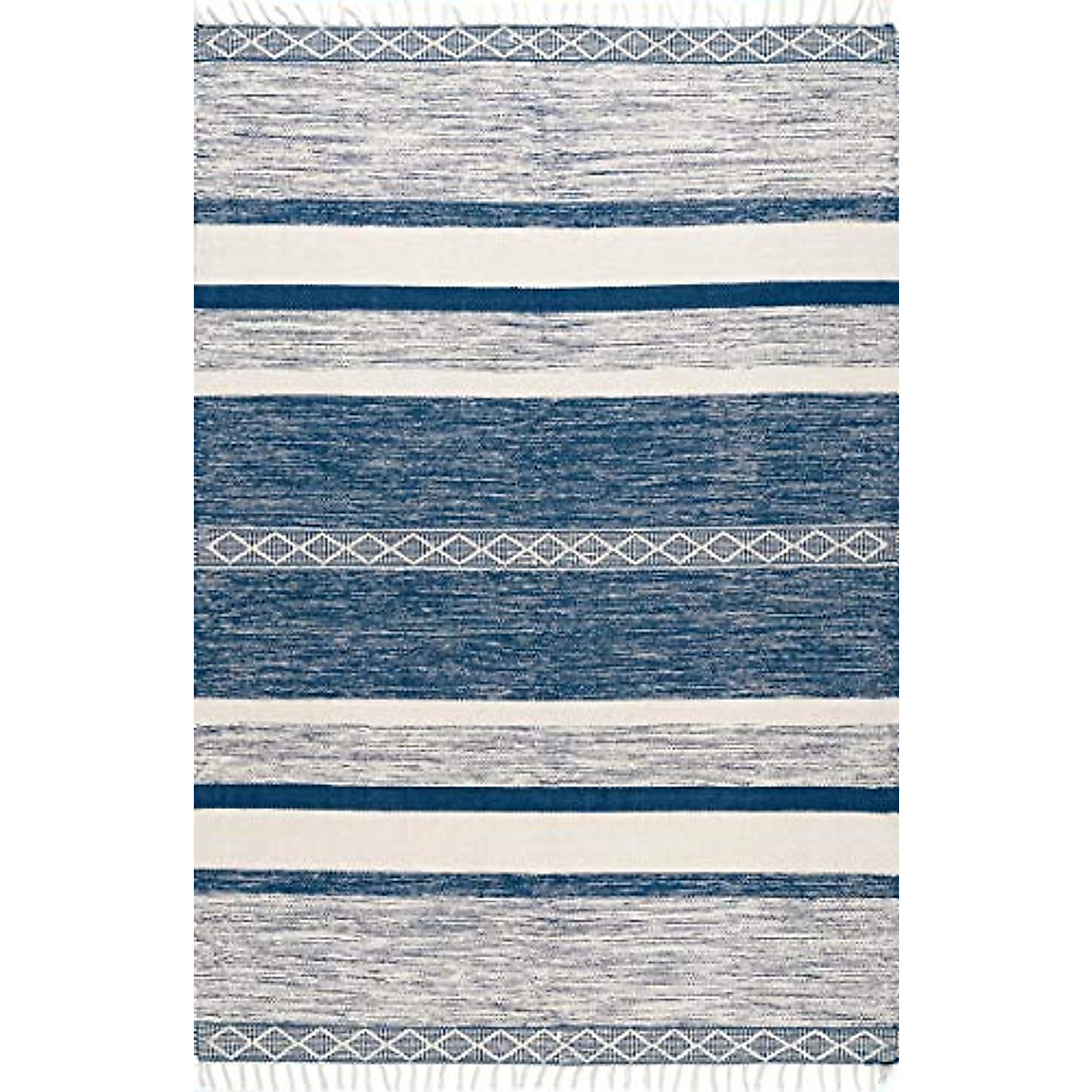 nuLOOM Angela Striped Fringe Wool Area Rug, 4' x 6', Blue