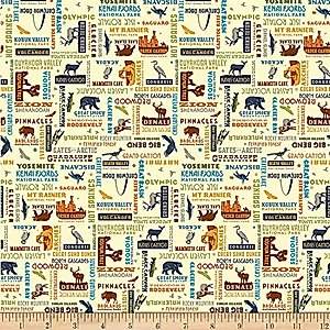 Riley Blake National Parks Word, Text and Icon Print Cream, Quilting, Apparel and Home Decor Fabric (2 Yards) 72" x 43"