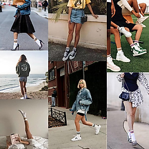 Mottee&Zconia Quarter Crew Sock for Womens/Mens Retro Vintage Old School Vibe Cotton Strips White Socks 6 pack