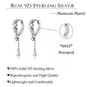 SLUYNZ 925 Sterling Silver CZ Hoop Earrings Dangle for Women Teen Girls Teardrop Huggie Earrings Drop Water Droplets Dangle Earrings Drop (A-silver)