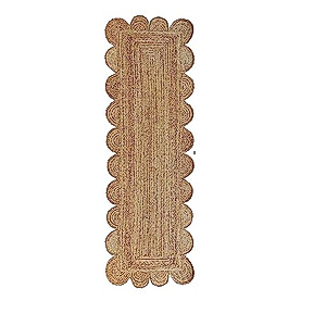 Scalloped Rug Multi Border Decor Braided Jute Collection Natural Hand Woven Area Rug (4x6 Feet)