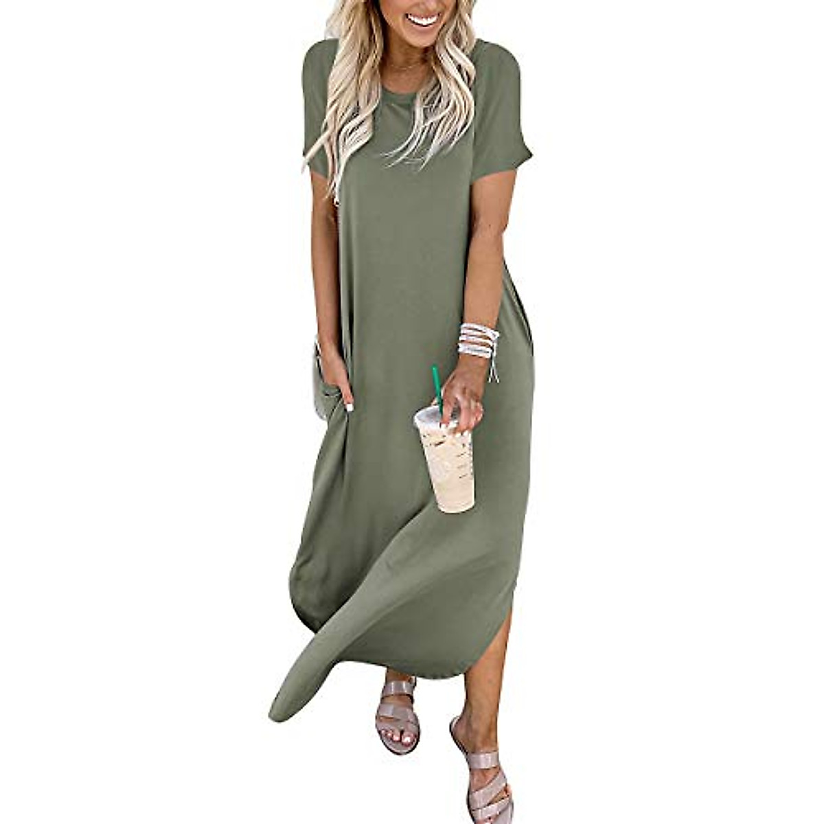 ANRABESS Women's Summer Maxi Dress Casual Loose T-Shirt Dress s Long Dress Short Sleeve Split A222-ganlanlv-M