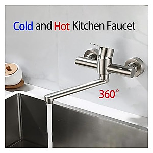 KMZSHPJNY Stainless Steel Kitchen Wall-Mounted Bathroom Bathtub Long spout Water Outlet 360-degree Rotating Sink Hanging Balcony Faucet, Brushed