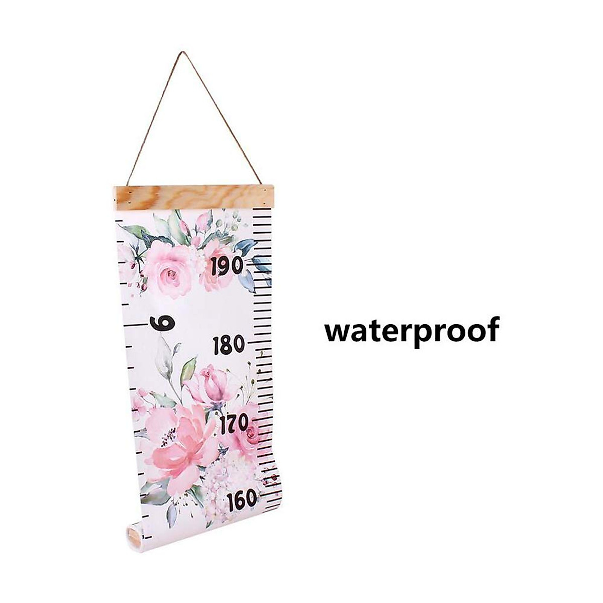 1PCS 8'' x 79'' Kids Baby Growth Chart Ruler Roll-Up Removable Canvas Wall Ruler Height Measure Chart Flower Painting Hanging Rulers Wall Room Decoration for Girls Boys Toddlers