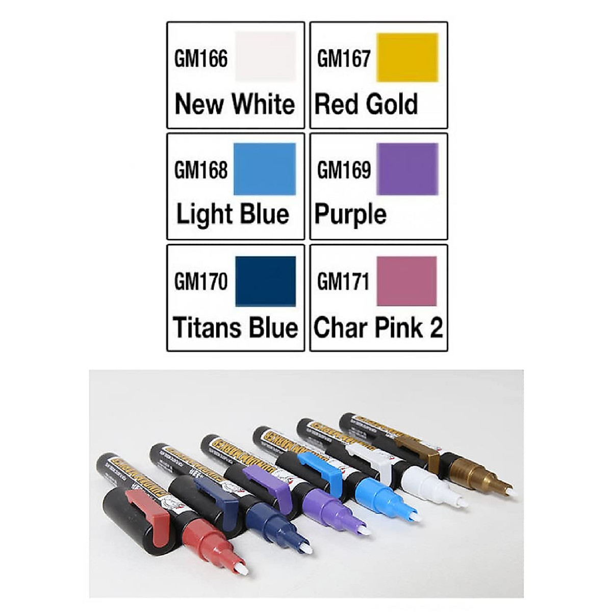 Mr Hobby GSI Creos Gundam Marker MSV Advance Set 6 Colors New white, Red gold, Light blue, Purple, Titans blue, Char pink GMS124 With Kanji LOVE Sticker, 5.98 x 5.98 x 0.5 in
