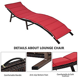 Tangkula 2 Pieces Patio Rattan Chaise Lounge, Outdoor Wicker Lounge Chair, Foldable Chaise Lounge, Suitable for Poolside, Garden, Balcony