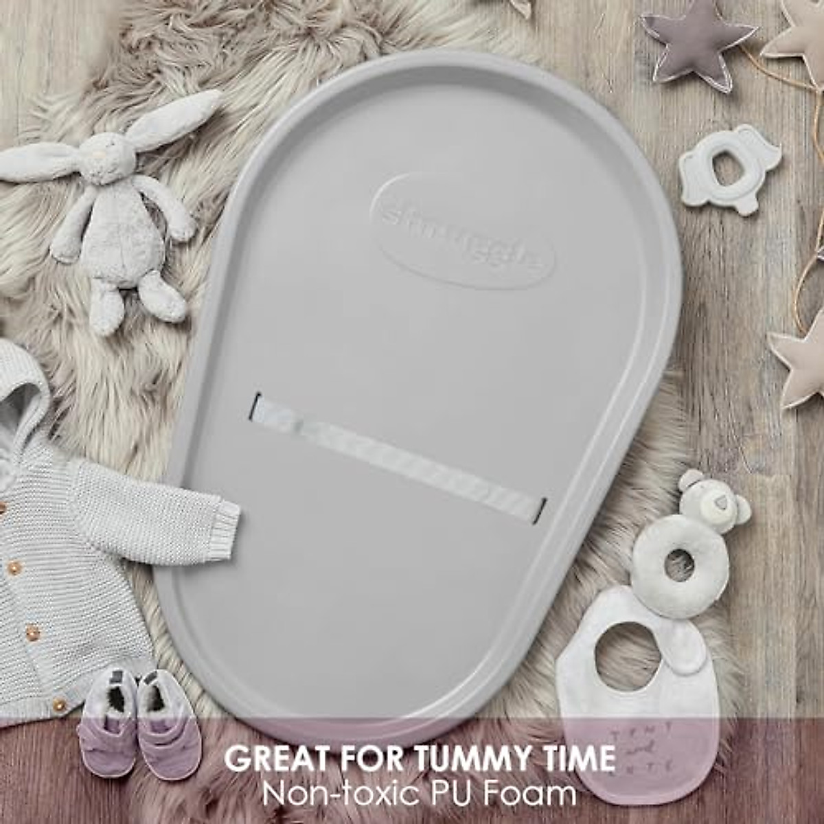 Shnuggle Squishy Changing Mat - Baby Changing Diaper Pad, Wipeable Easy-to-Clean Nappy Station, Warm-to-Touch Surface, Non-Slip Base, No Covers Needed - Grey