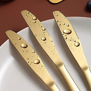 Gold Dinner Knives Set Of 12, Berglander Stainless Steel Titanium Plating Shiny Gold Dinner Knife, Butter Knife Spreader Table Knives Sturdy And Dishwasher Safe