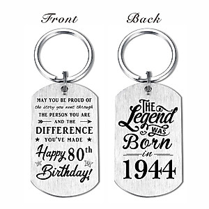 Yobent 80th Birthday Gifts for Men 1944, Happy 80th Birthday Keychain, 80 Year Old Birthday Gifts for Women, The Legend was Born in 1944