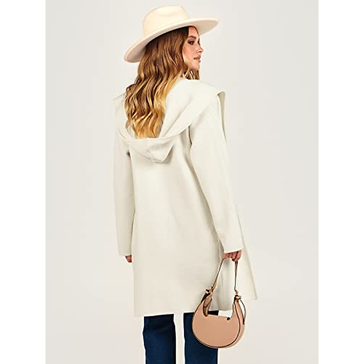 ANRABESS Cardigan for Women Open Front Long Sleeve Oversized Hooded Sweater Coat 2023 Fall and Winter Fashion Wool Coatigan Jackets Casual Knitted Clothes Outwear 957mibai-S White