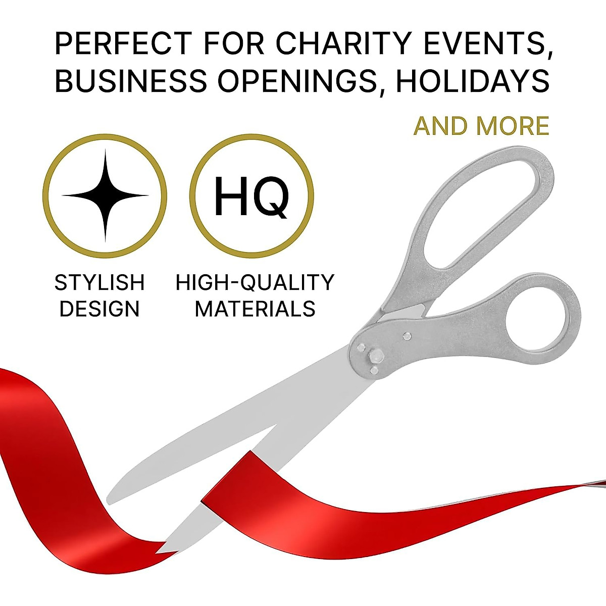 25" Giant Ribbon Cutting Scissors Silver — Heavy Duty Extra Large Grand Opening Ribbon Cutting Ceremony Scissors for Grand Openings Inaugurations Ceremonies & Special Events