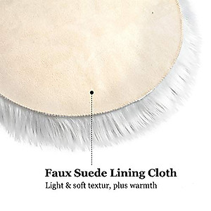 IVON 15.5 inches White Round Faux Fur Rug, Fluffy Rug Cushion for Chair, Background for Nail Desk Photos